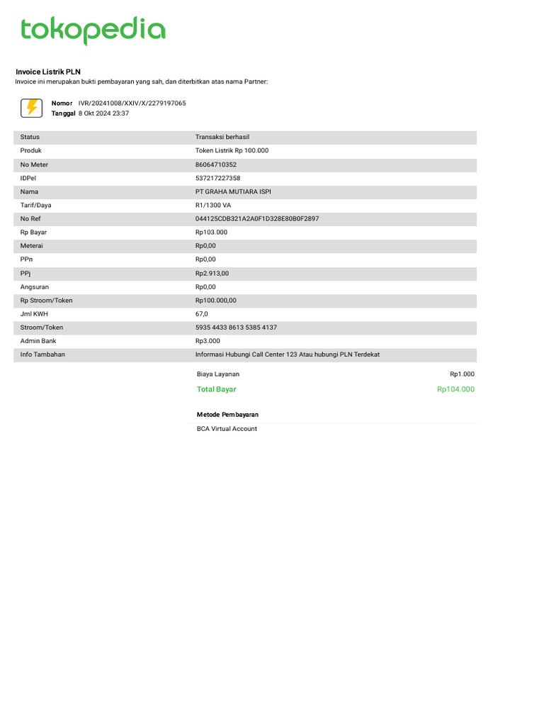 Invoice Token Listrik | PDF