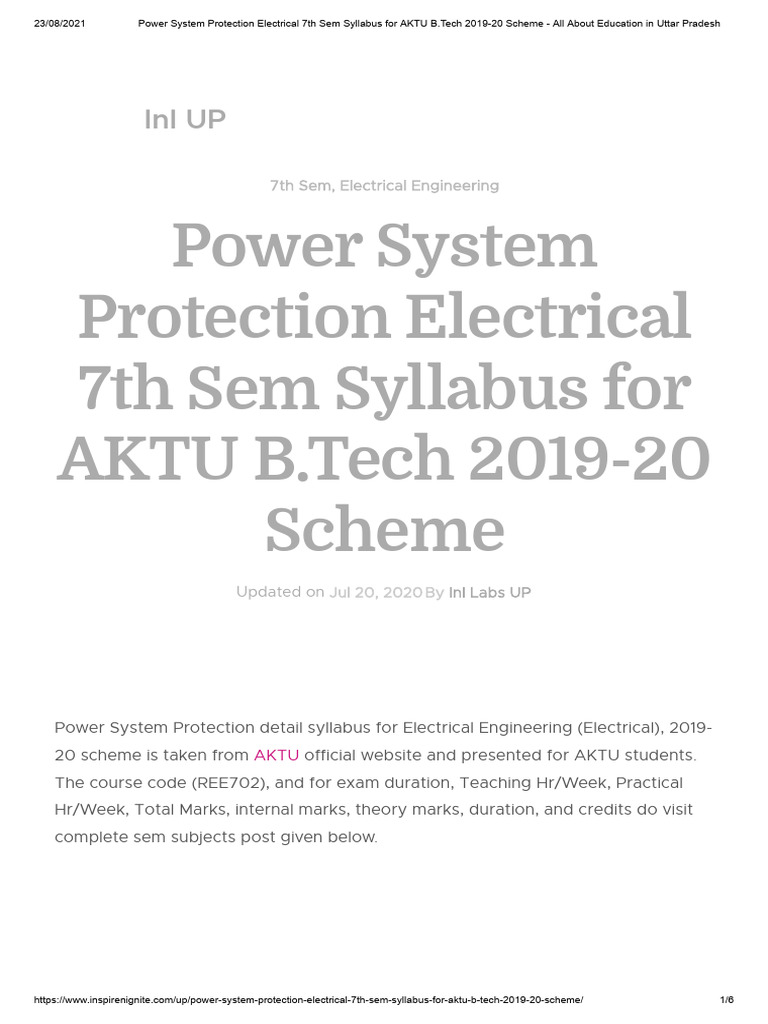 Power System Protection Electrical 7th Sem Syllabus For AKTU B.Tech ... Power System Protection Electrical 7th Sem Syllabus For AKTU B.Tech ...