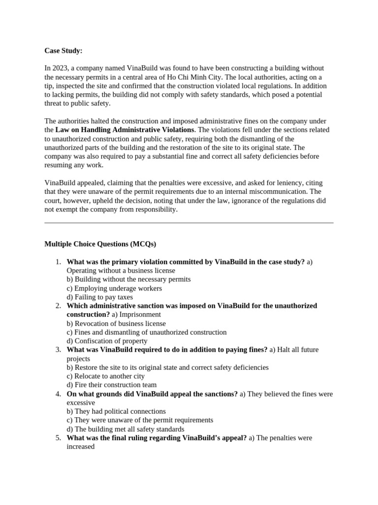 Case Study 1 - Law On Handling Administrative Violations | PDF | Fine ...