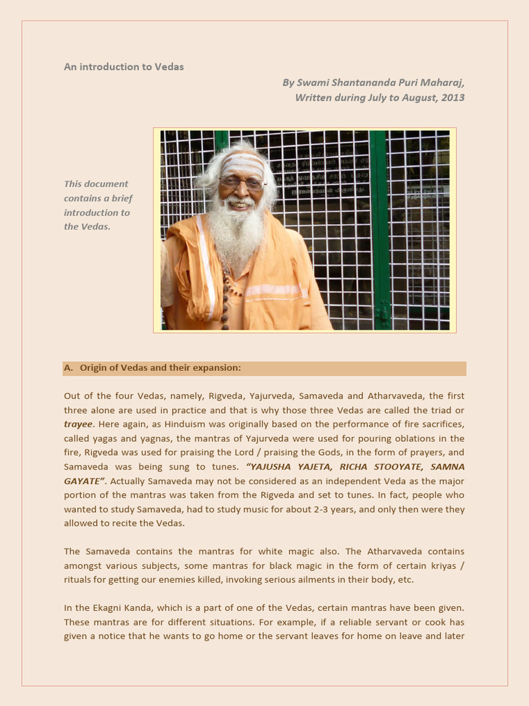 An Introduction To The Vedas | PDF | Vedas | Upanishads