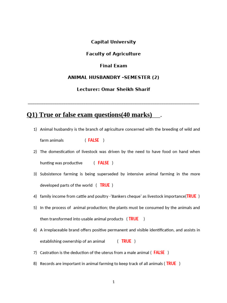 Animal Husbandary- Final Exam | PDF | Cattle | Bull