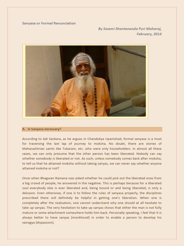 Sanyasa or Formal Renunciation | PDF | Moksha | Āstika