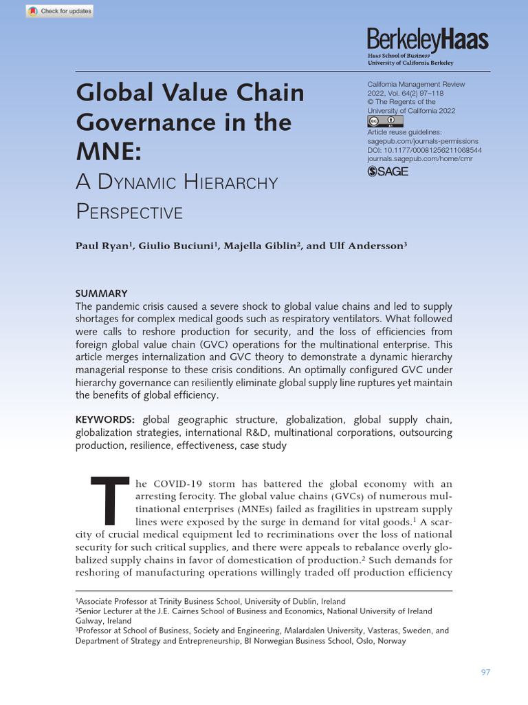 Ryan Et Al 2022 Global Value Chain Governance in The Mne A Dynamic ...