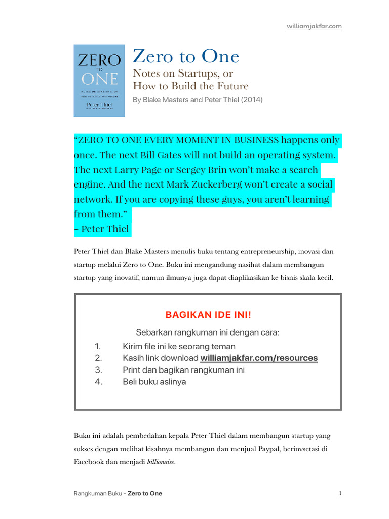 Rangkuman Buku Zero To One | PDF