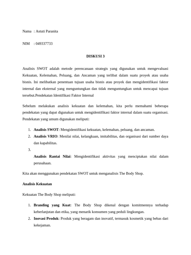 Analisis SWOT The Body Shop 2024 | PDF