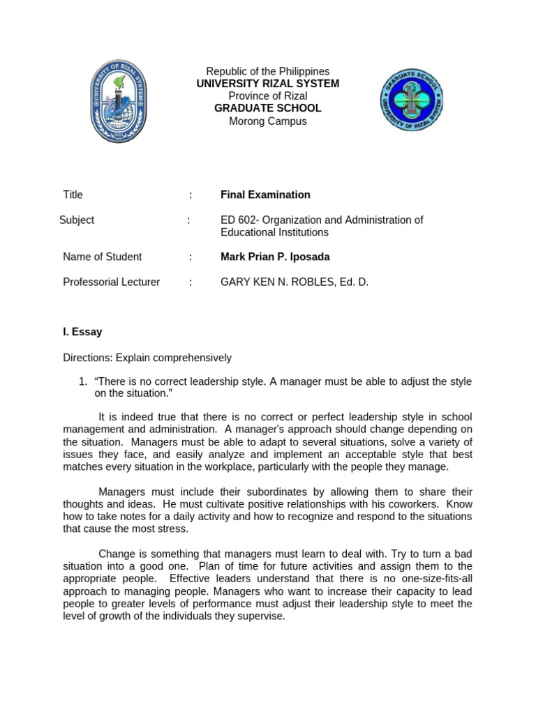 Mark Prian Iposada Final Examination EDUC 602 | PDF | Goal | Disciplines