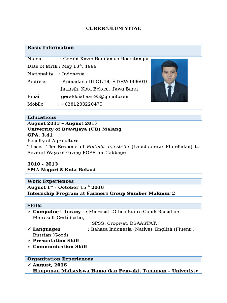 CV Gerald Kevin Bonifacius Hasintogngan | PDF