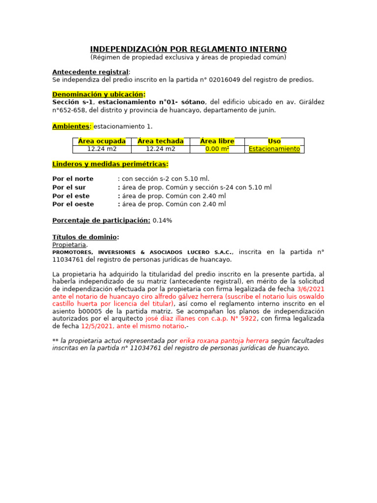 Independizacion Por Reglamento | PDF | Propiedad | Ley común