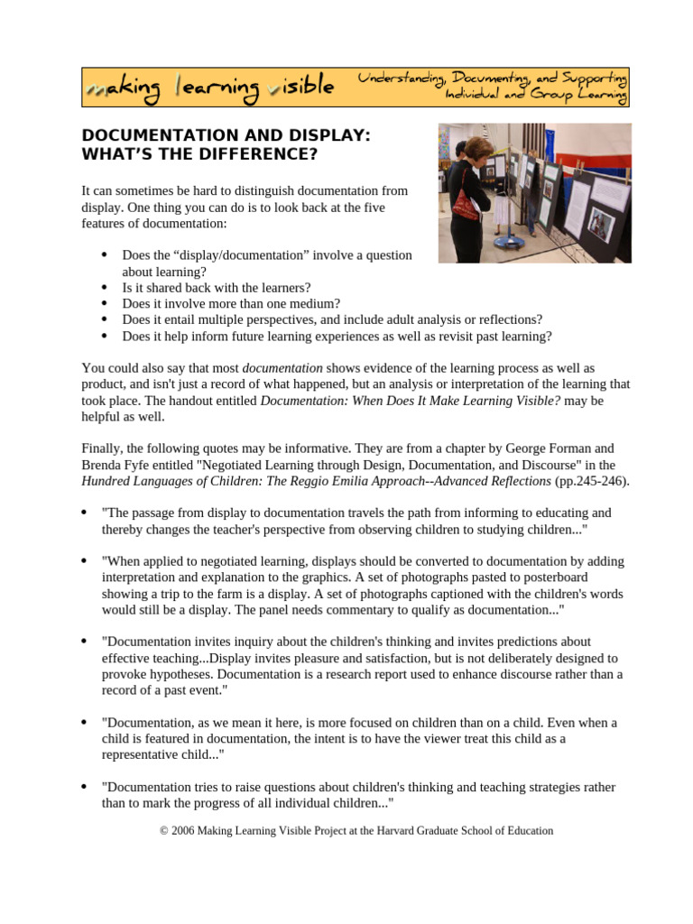 Documentation vs. Display in Education | PDF | Learning | Behavior ...