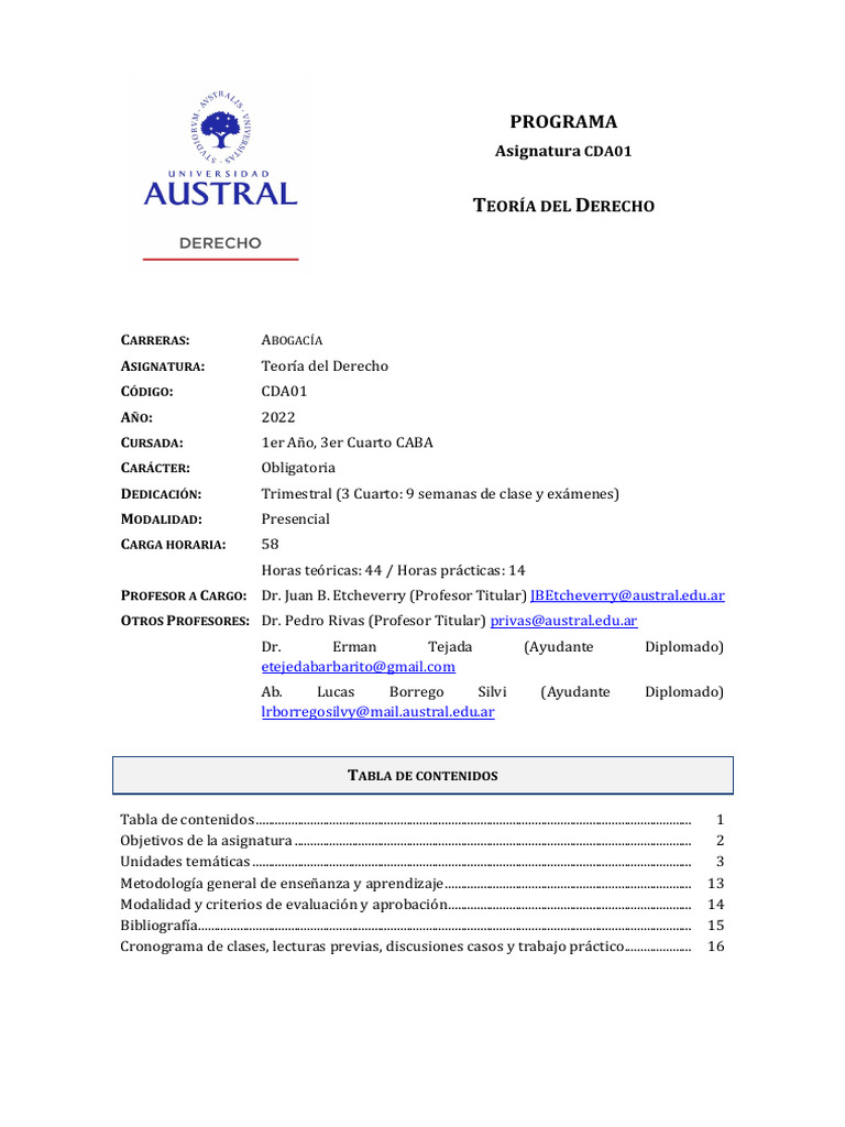 CDA01 1º Teoria Del Derecho - 2022 - Abogacia Austral - CABA | PDF | La Ley natural | Justicia