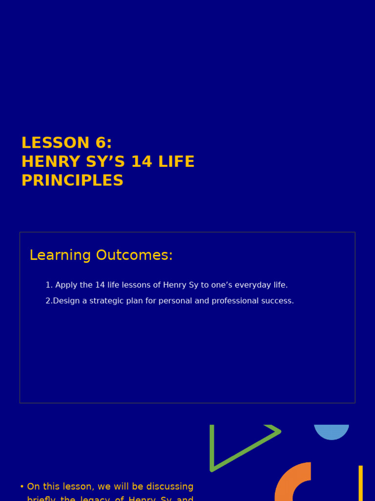 Lesson 6-Henry Sy's 14 Life Principles (Updated 2024-09-17) | PDF