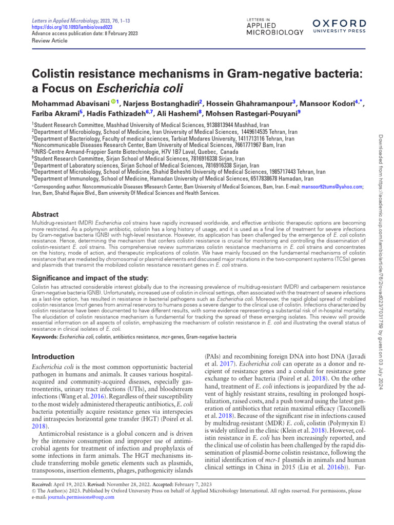 Além Disso A Resistência À Colistina, Mediada Por Genes MCR | PDF ...