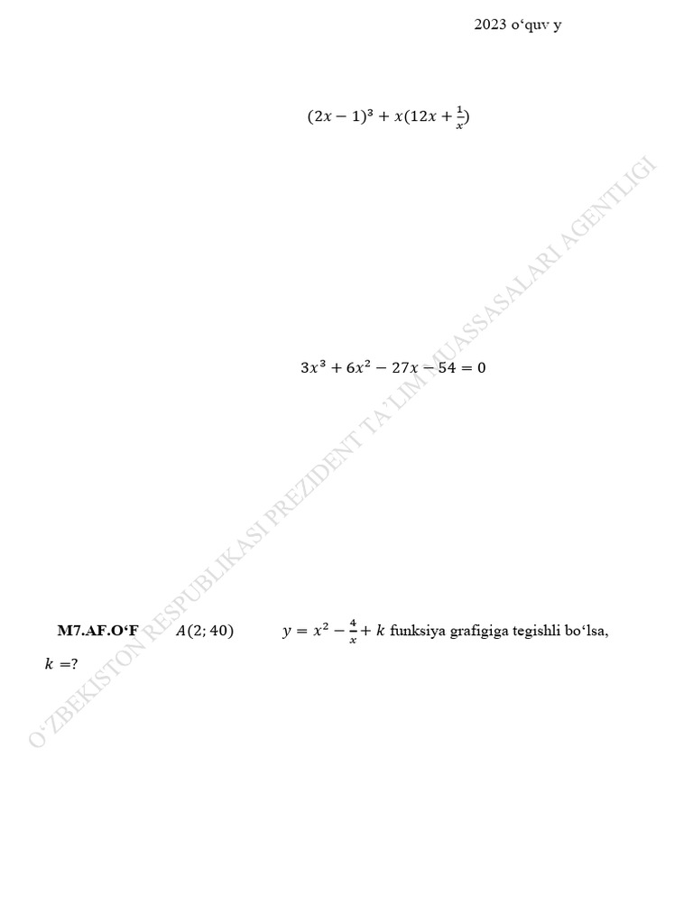 7 Sinf Algebra 4-bsb 2 Variant | PDF