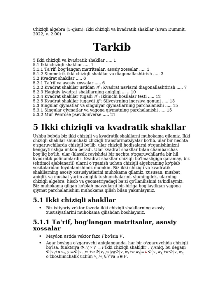 Linalgthy 5 Bilinear and Quadratic Forms Converted 1 10 1 | PDF