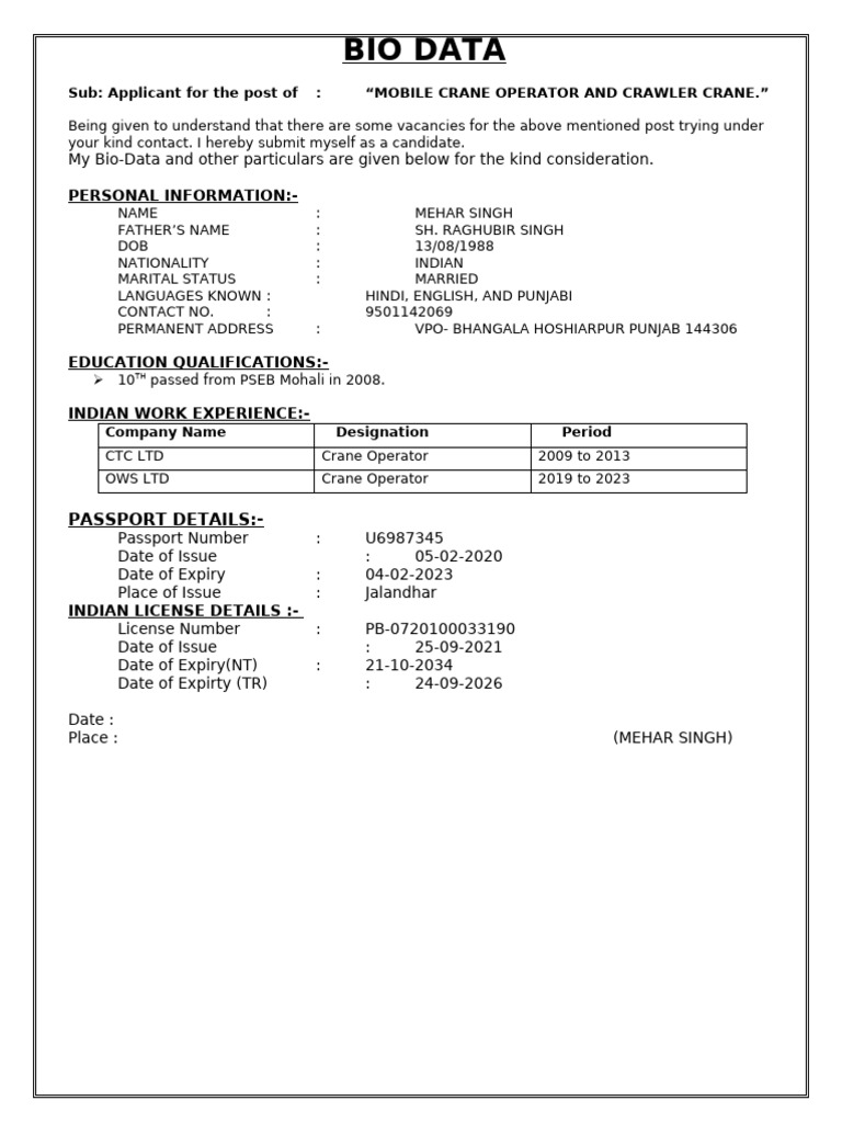 Bio Data | PDF