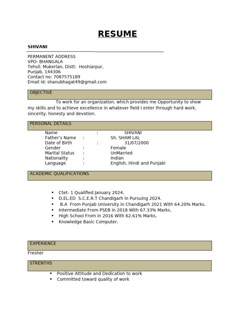 Resume: Shivani | PDF