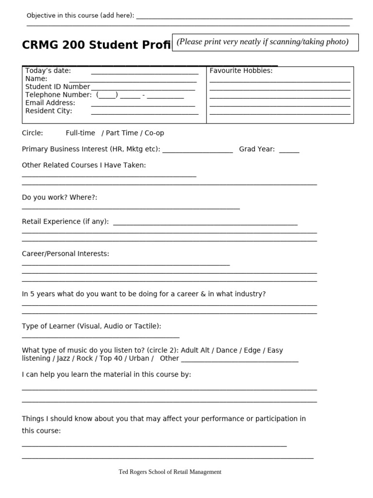 CRMG 200 Student Profile Template | PDF | Career & Growth