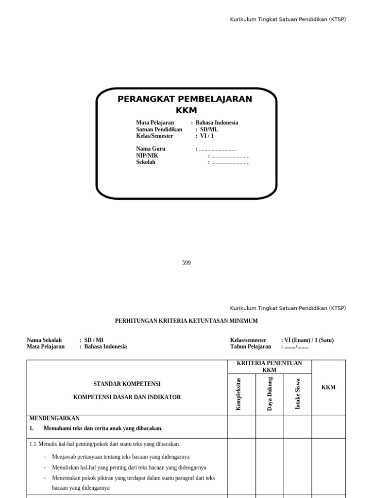 Perangkat Pembelajaran KKM | PDF