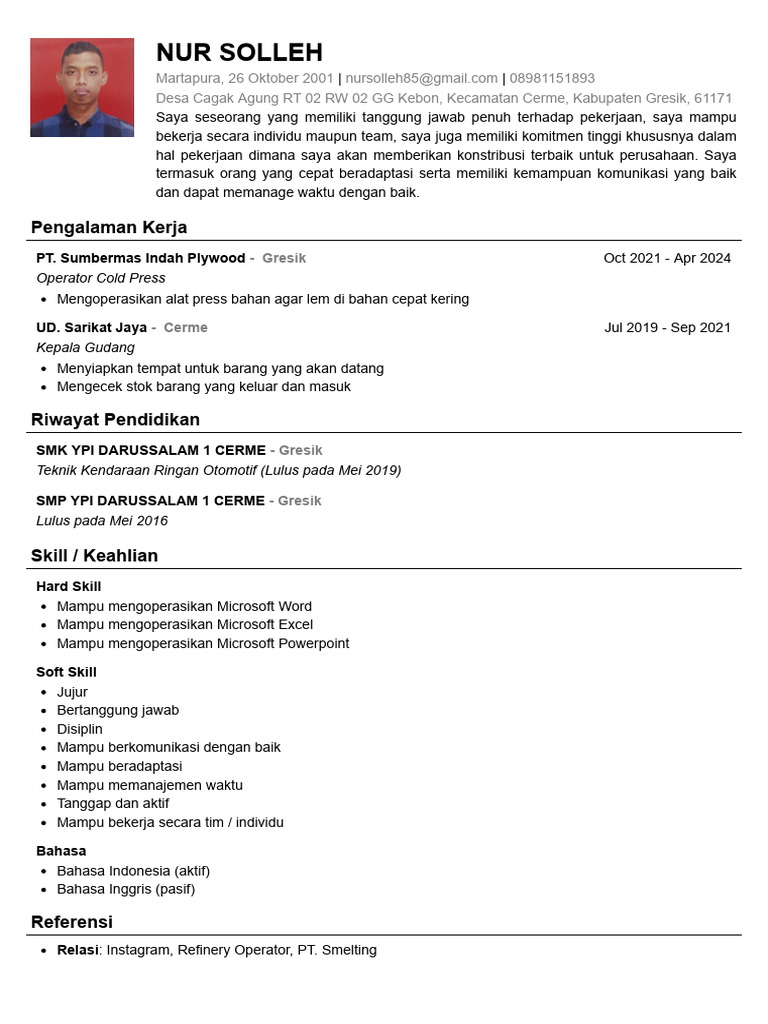 Surat Lamaran Dan CV Terbaru | PDF