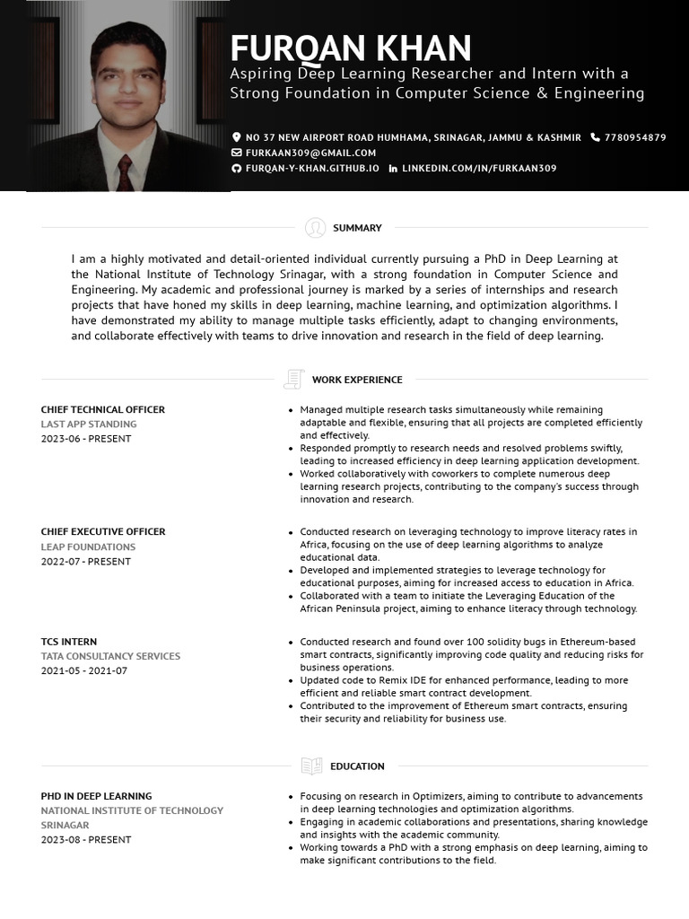 Furqan Khan Resume | PDF | Deep Learning | Machine Learning