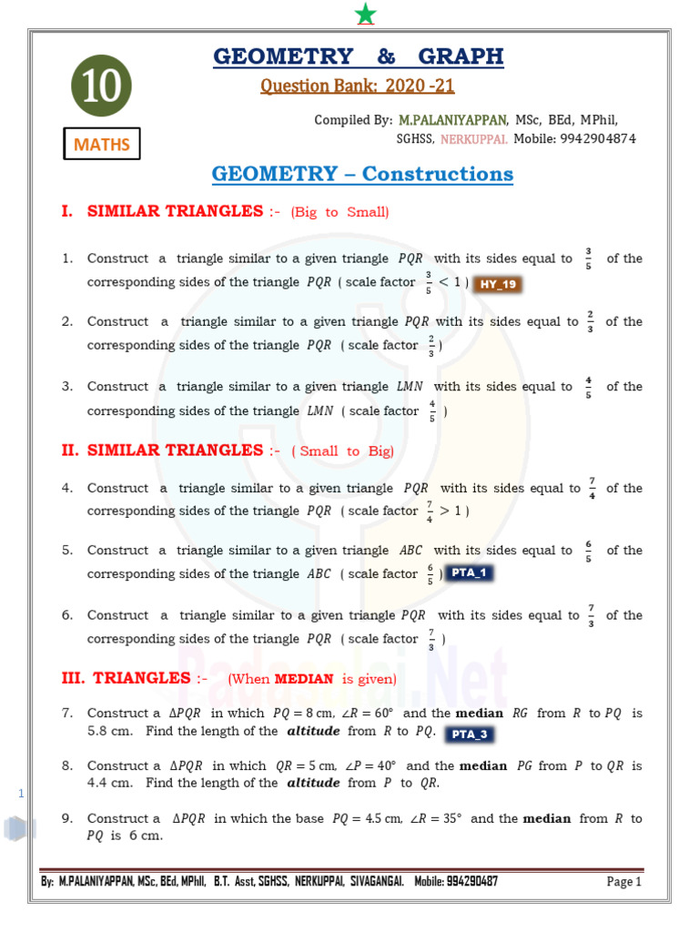 Question Bank: Geometry & Graphs 10th | PDF