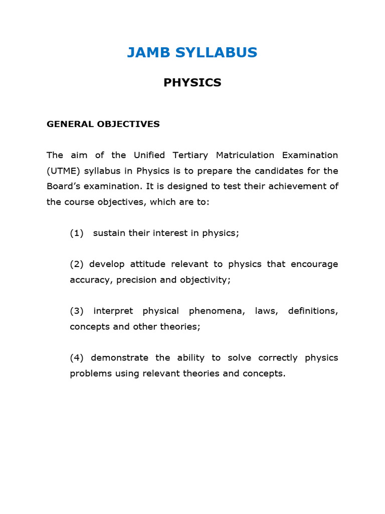 JAMB Physics Syllabus Overview 2023 | PDF | Waves | Force