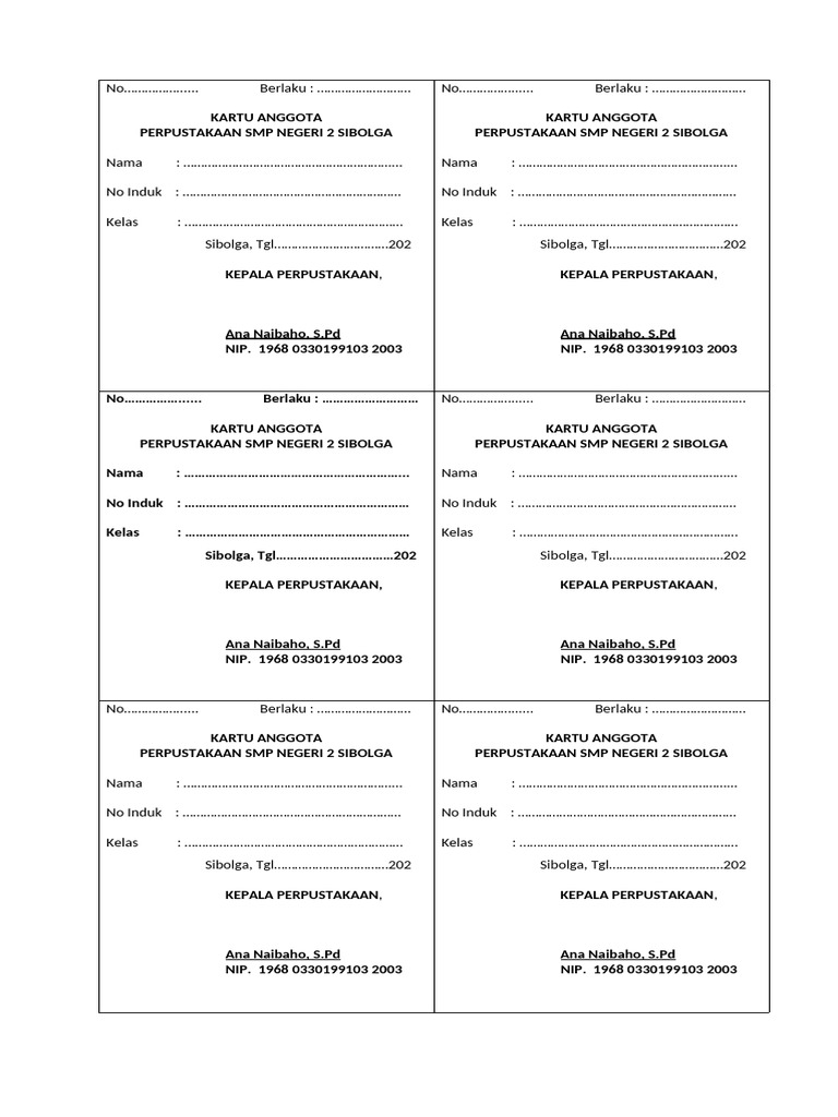 Kartu Anggota Perpus | PDF