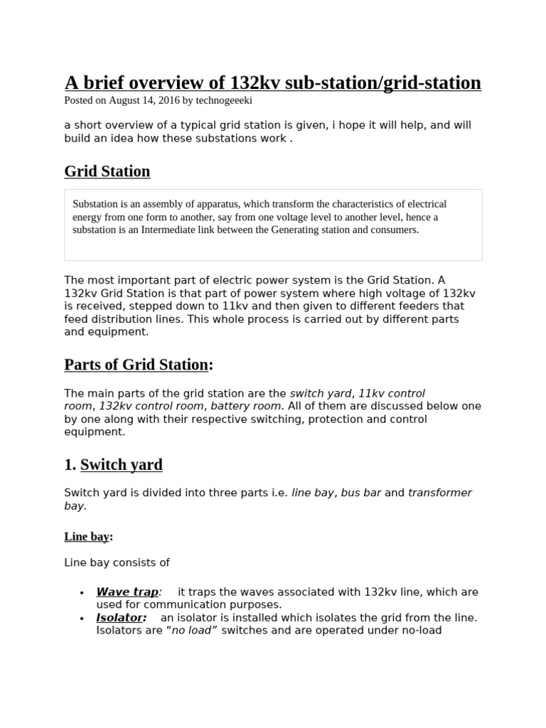 132KV Grid-Station Overview Study | PDF | Transformer | Electrical ...