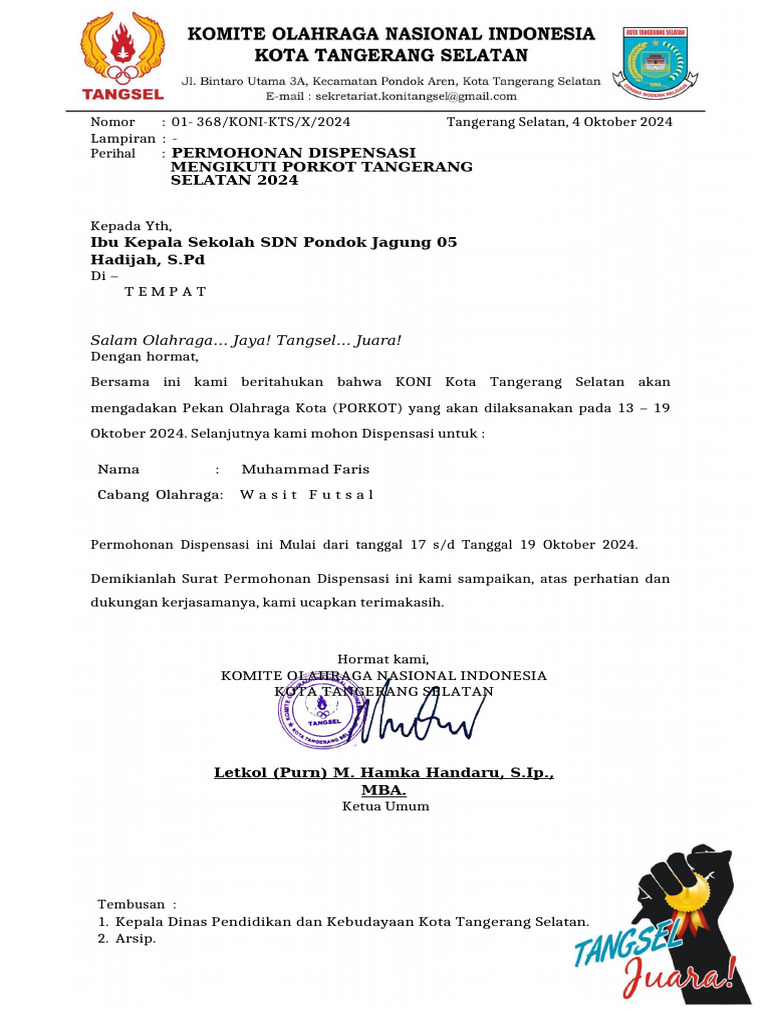 Permohonan Dispensasi PORKOT 2024 | PDF | Perjalanan