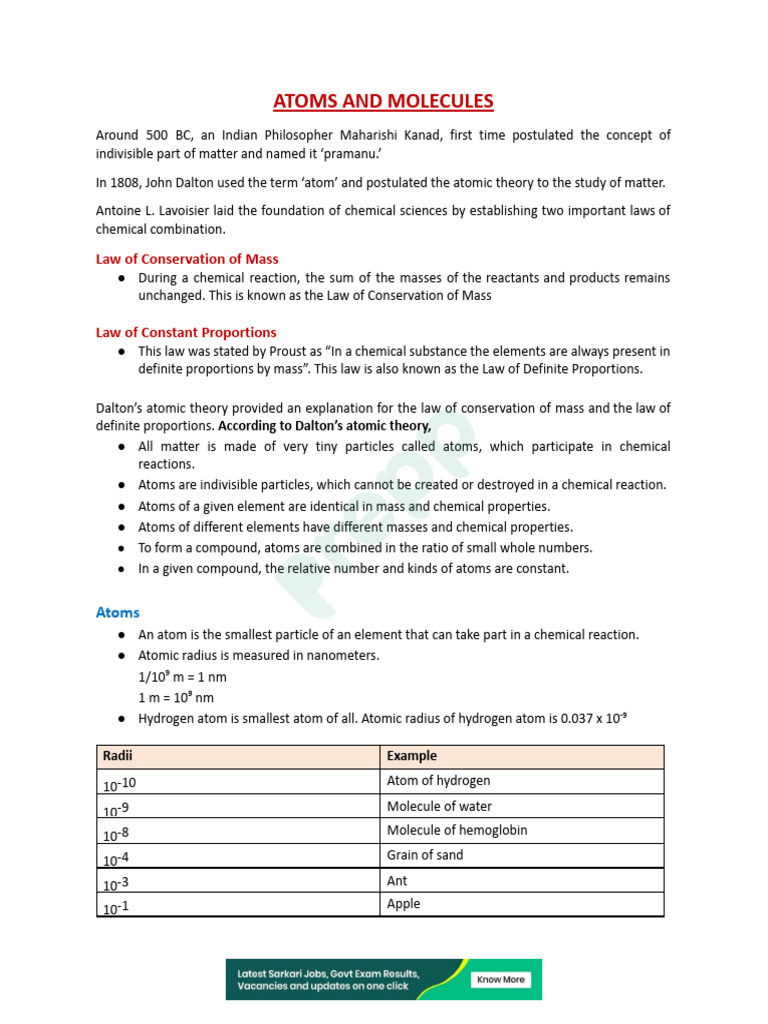 atom and molecules | PDF | Atoms | Ion