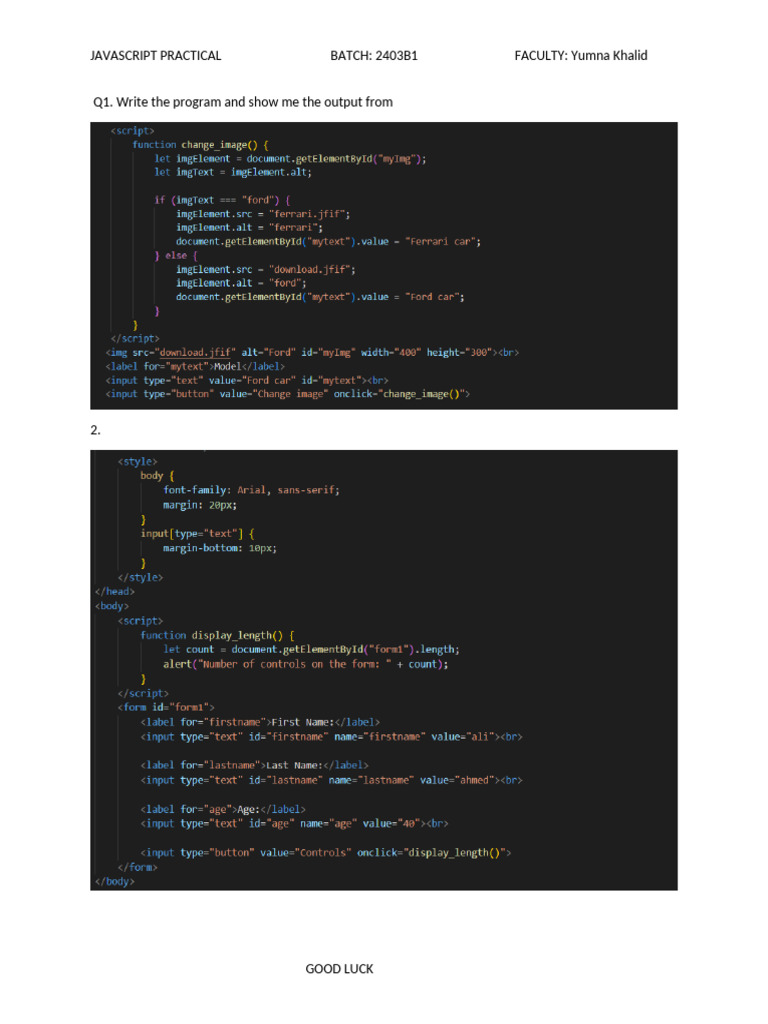 2403b1 Javascript Practical | PDF | Computers