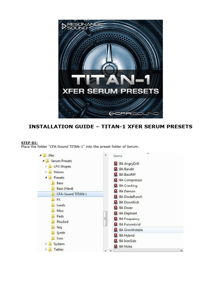 Installation Guide TITAN-1 Serum Presets | PDF