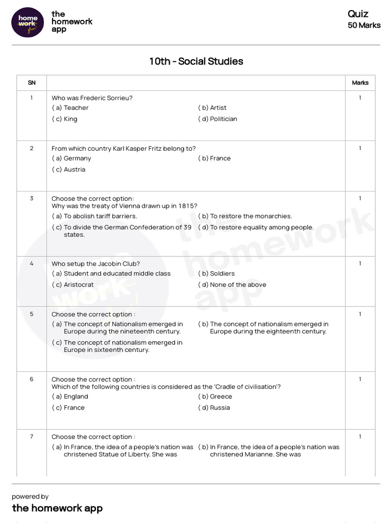 Questions - Quiz - 10th - Social Studies - 2024-11-02T04 - 01 - 093531 ...