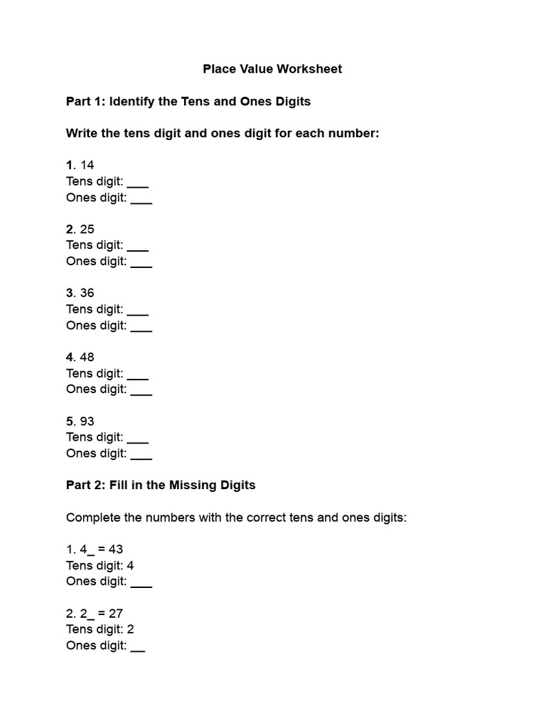 Worksheet-PLACE VALUE | PDF | Career & Growth | Teaching Methods ...