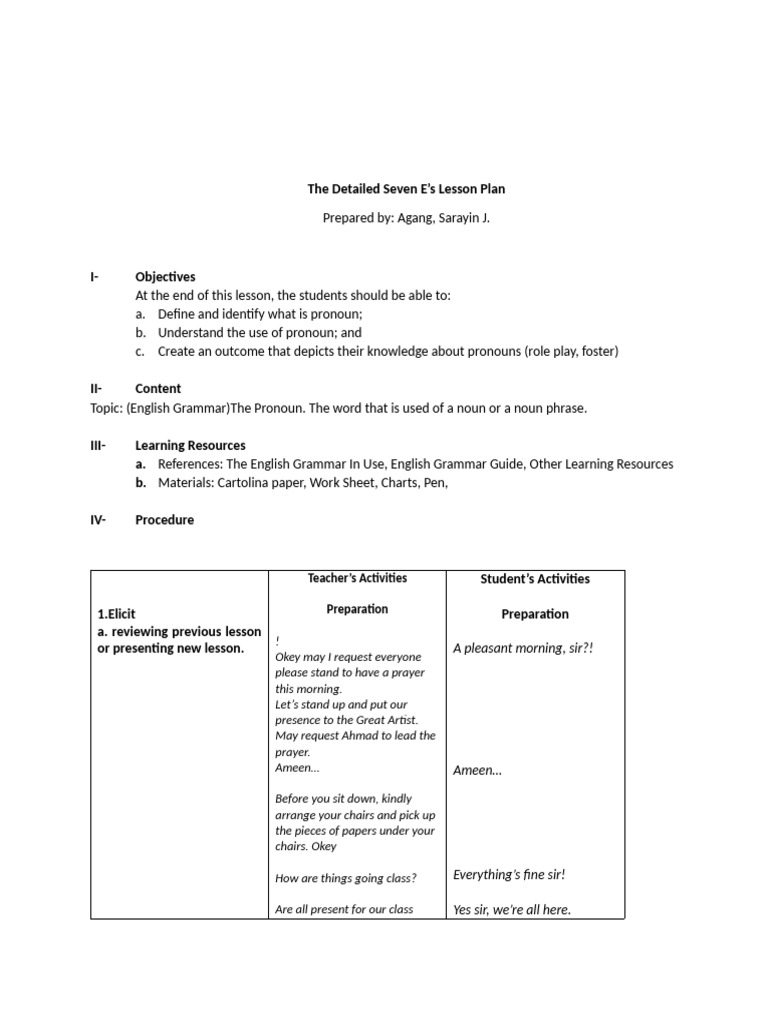 The 7'es Lesson Plan | PDF | Adjective | Noun