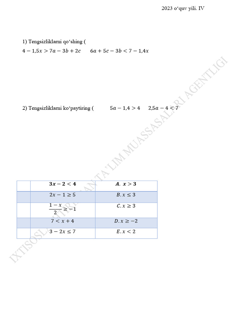 7-Sinf Algebra BSB-7 2-Variant | PDF