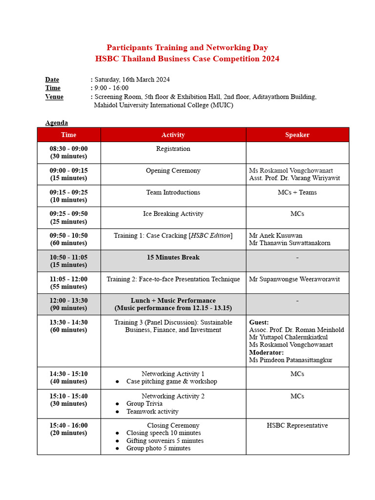 (HSBC'24) Training and Networking Day - Events Detail | PDF | Economies