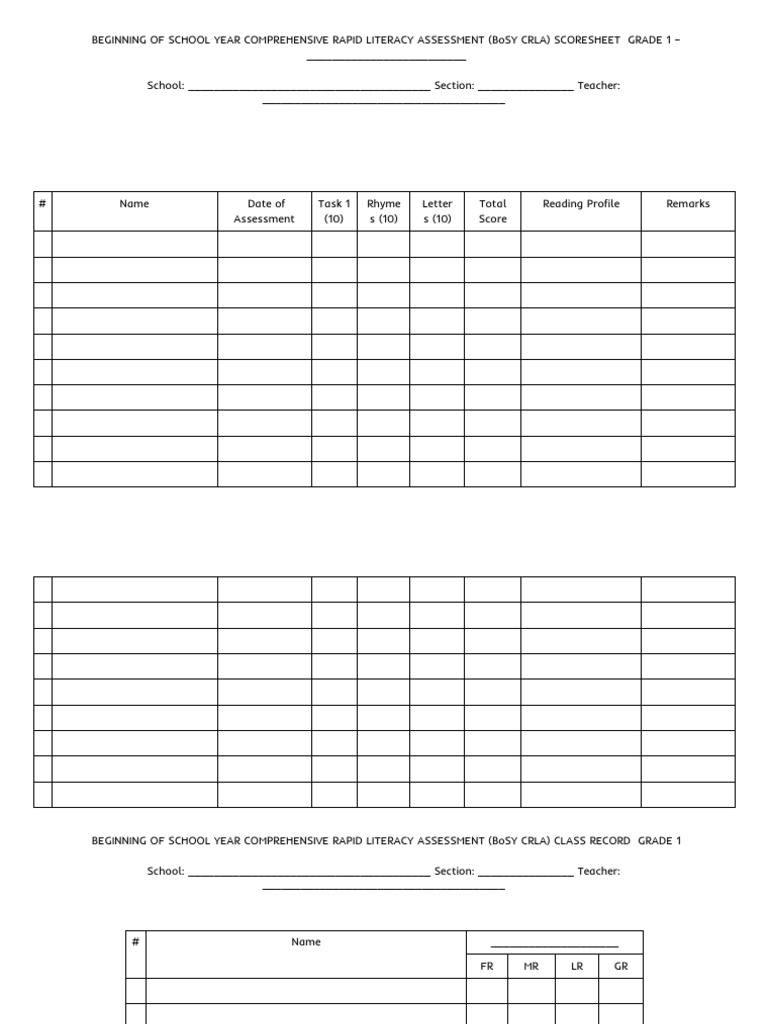 G1 BoSY CRLA Scoresheet and Class Record | PDF