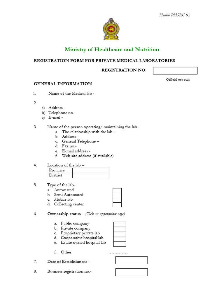 Private Lab Registration Form | PDF | Health Care