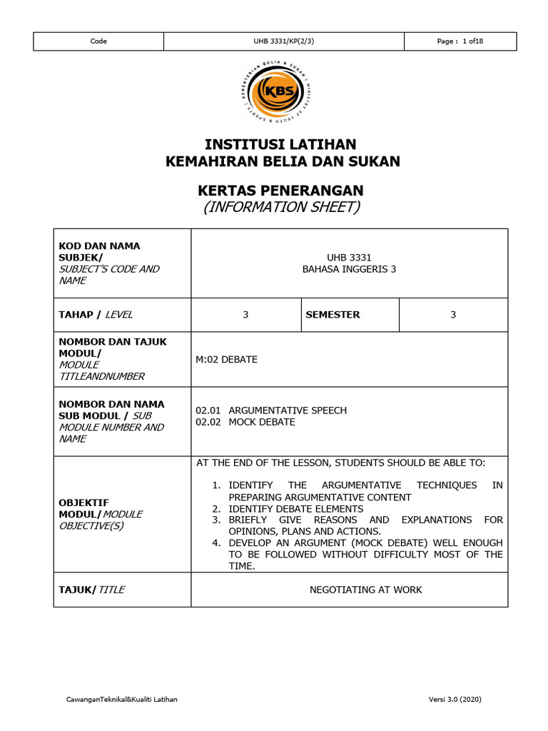 Information Sheet Uhb 3331 (m2) | PDF | Human Communication