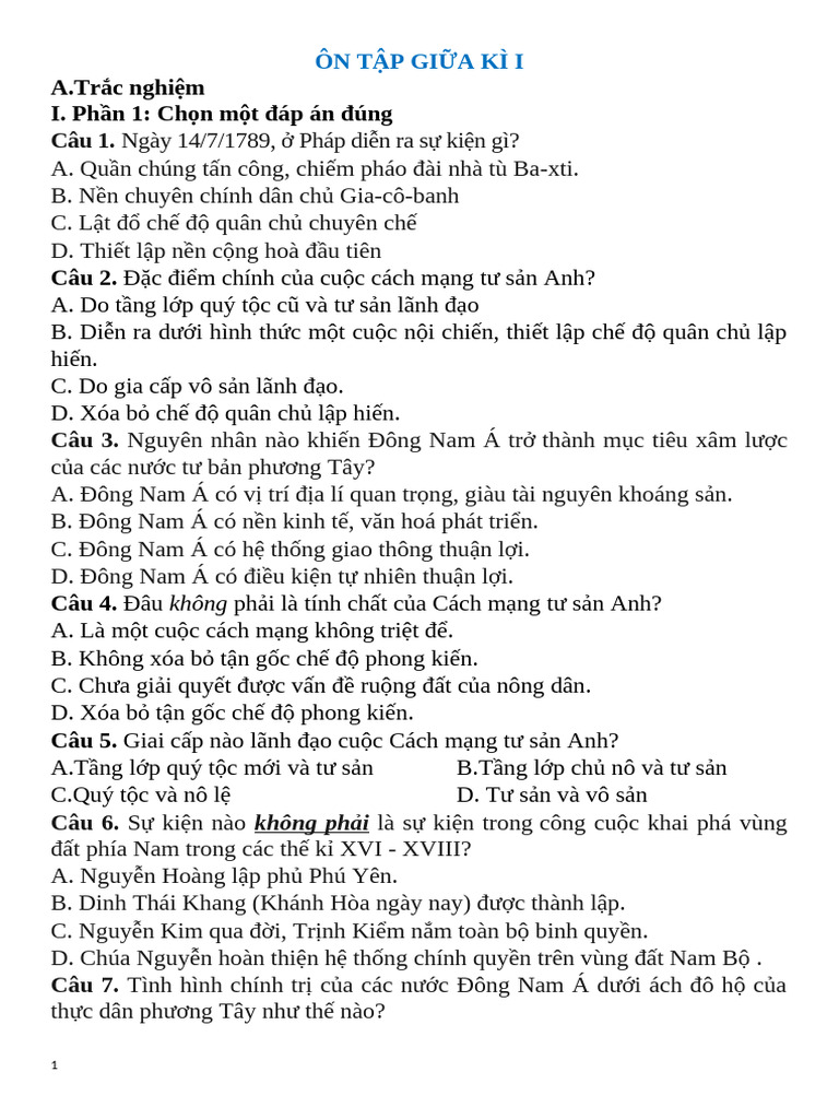 Đề Cương Ôn Tập Gki Sử 8. | PDF