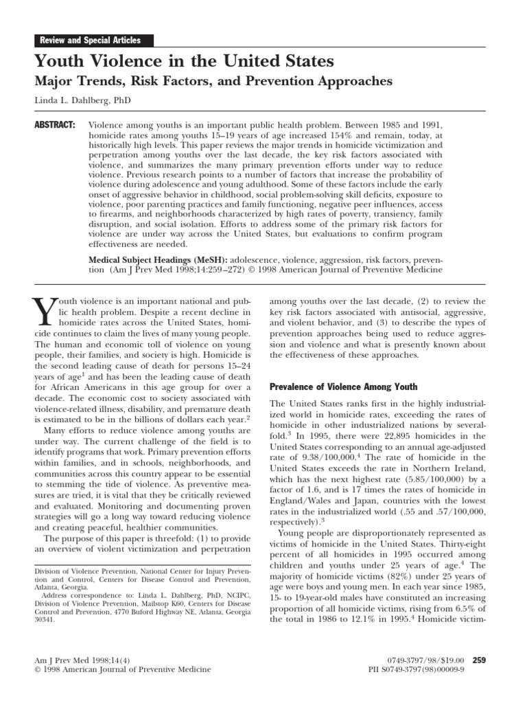 Youth Violence: Trends and Prevention Strategies | PDF | Violence ...