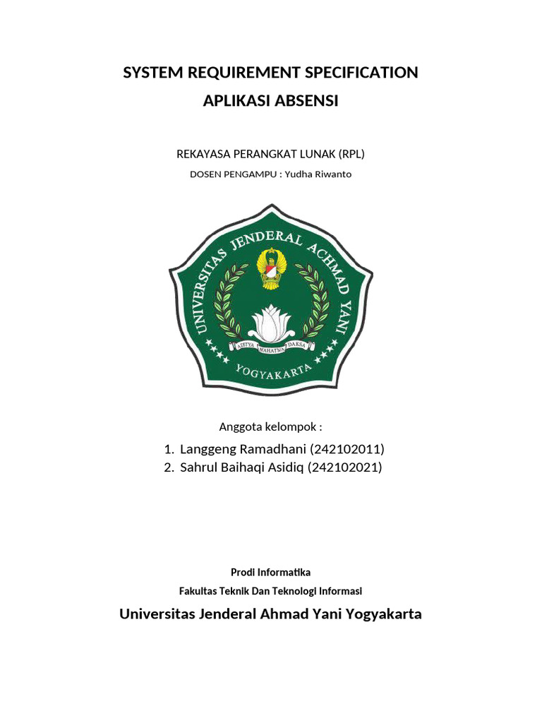System Requirement Specification - Aplikasi Absensi | PDF | Komputer