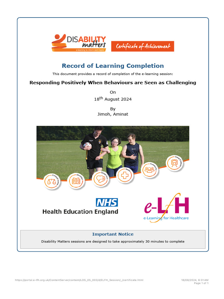 Record of Learning Completion 1 | PDF