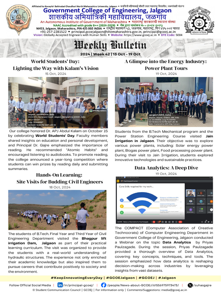 GCOEJ Bulletin - 2024 - Week 42 | PDF | Engineering