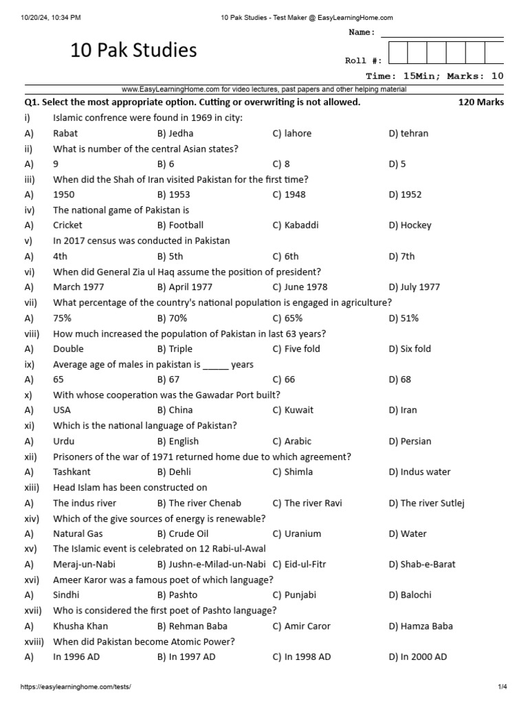 Full Book Mcqs Pakistan Studies | PDF | Pakistan | Indus River