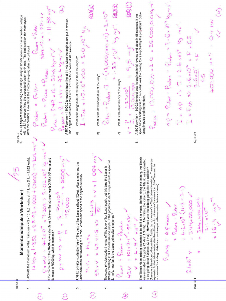 A2.10 Momentum and Impulse Worksheet Answered | PDF