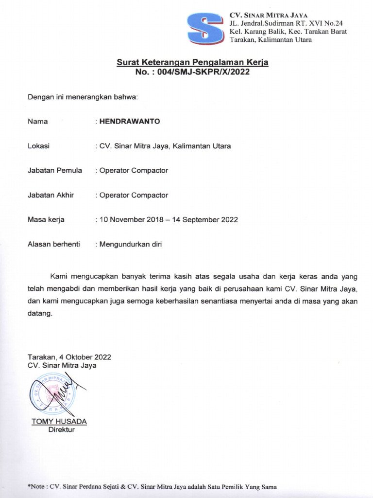 Surat Pengalaman Hendra | PDF