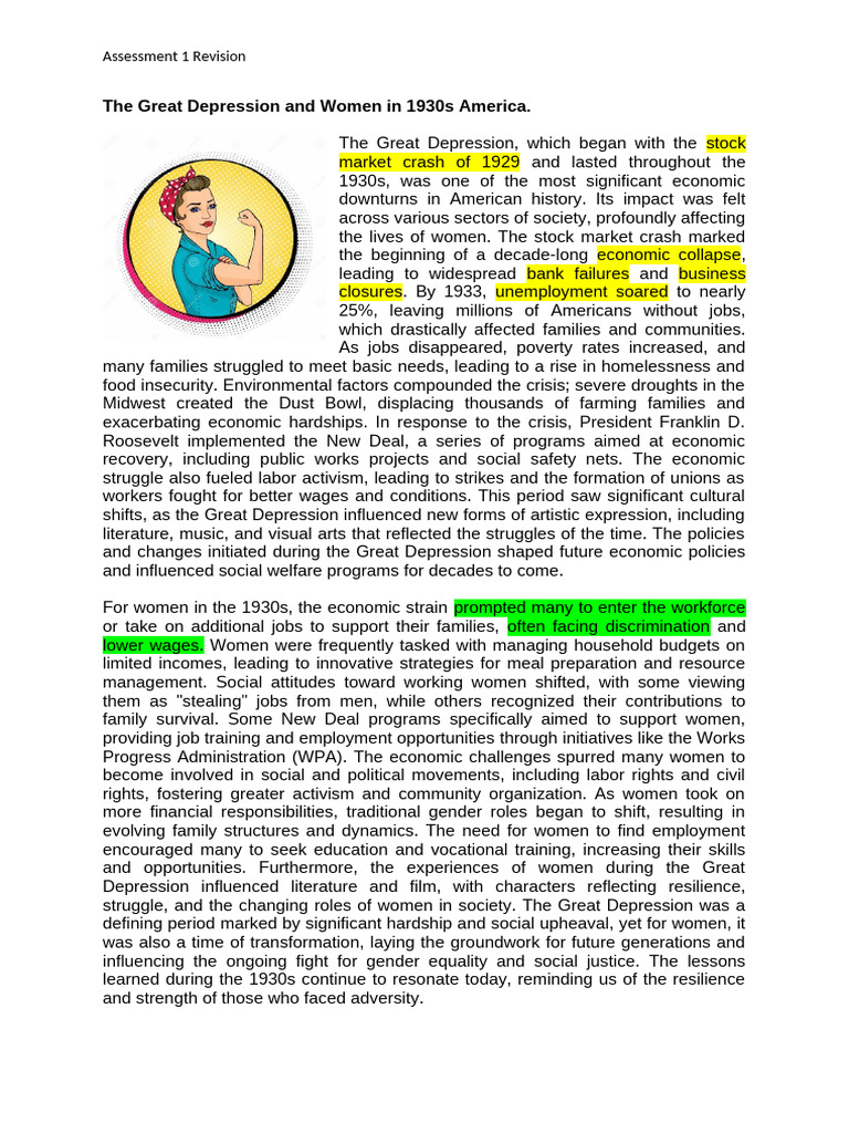 The Great Depression and Women in 1930s America | PDF | Great ...