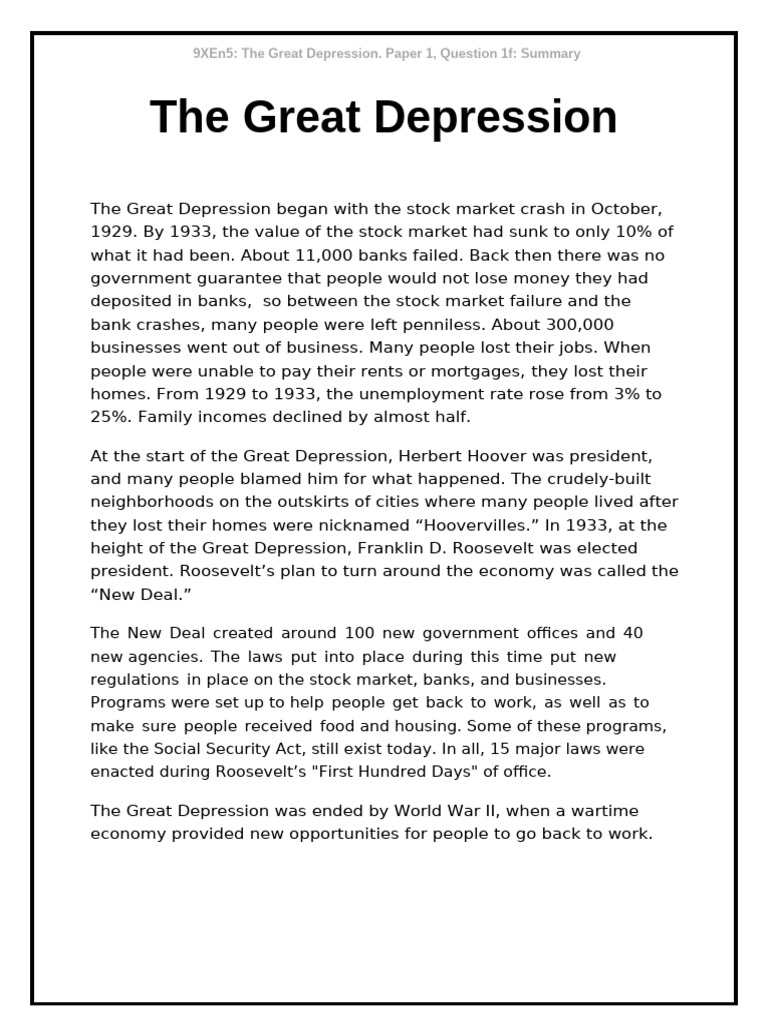 The Great Depression overview - Q1F worksheet | PDF | Great Depression ...